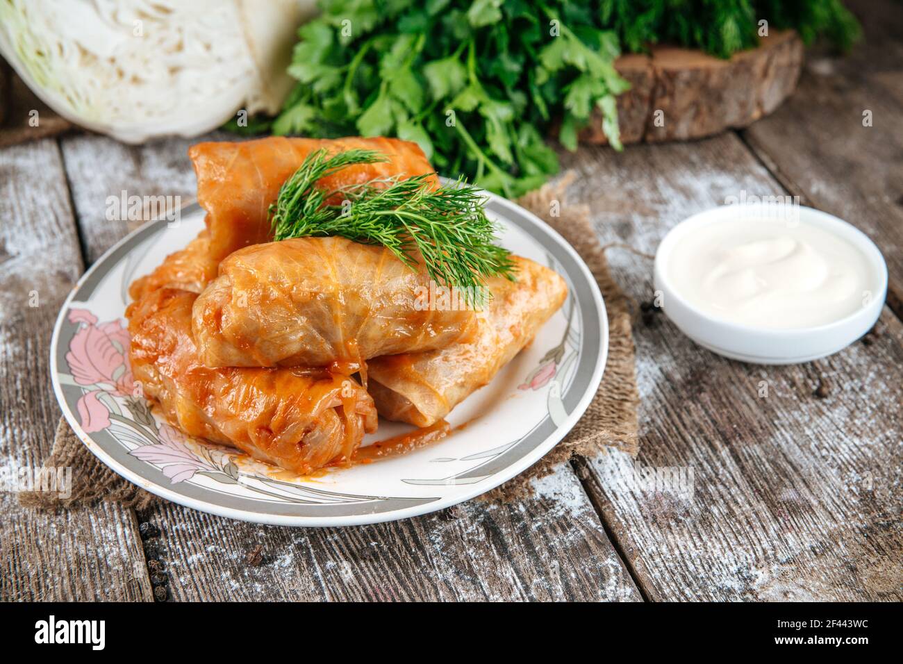 Russian cuisine meat stuffed cabbage golubtsy Stock Photo - Alamy