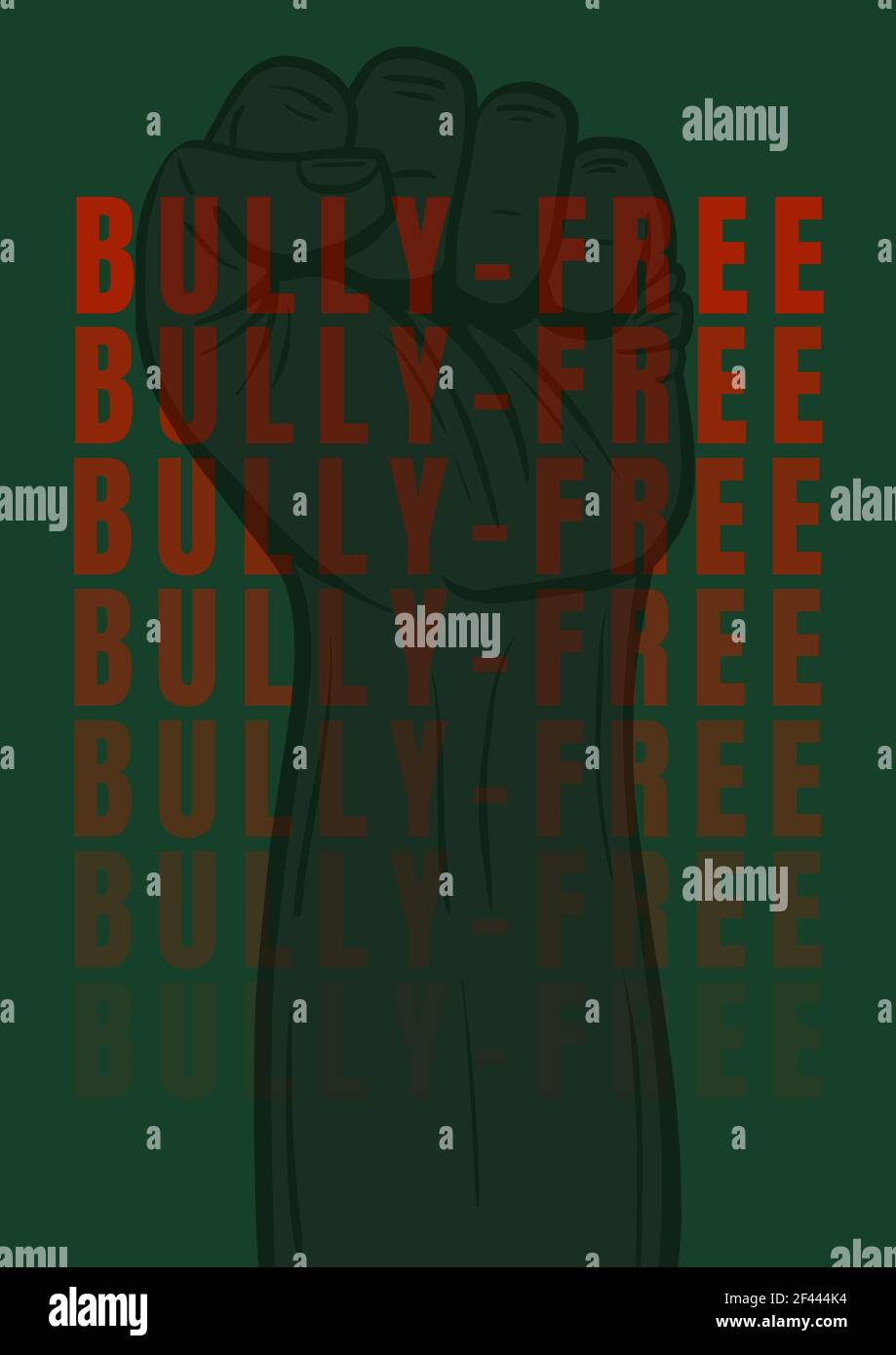 Digitally generated image of bully free text against hand fist on green ...
