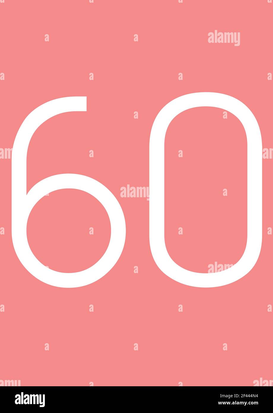 Digitally generated image of 60 number text against pink background ...