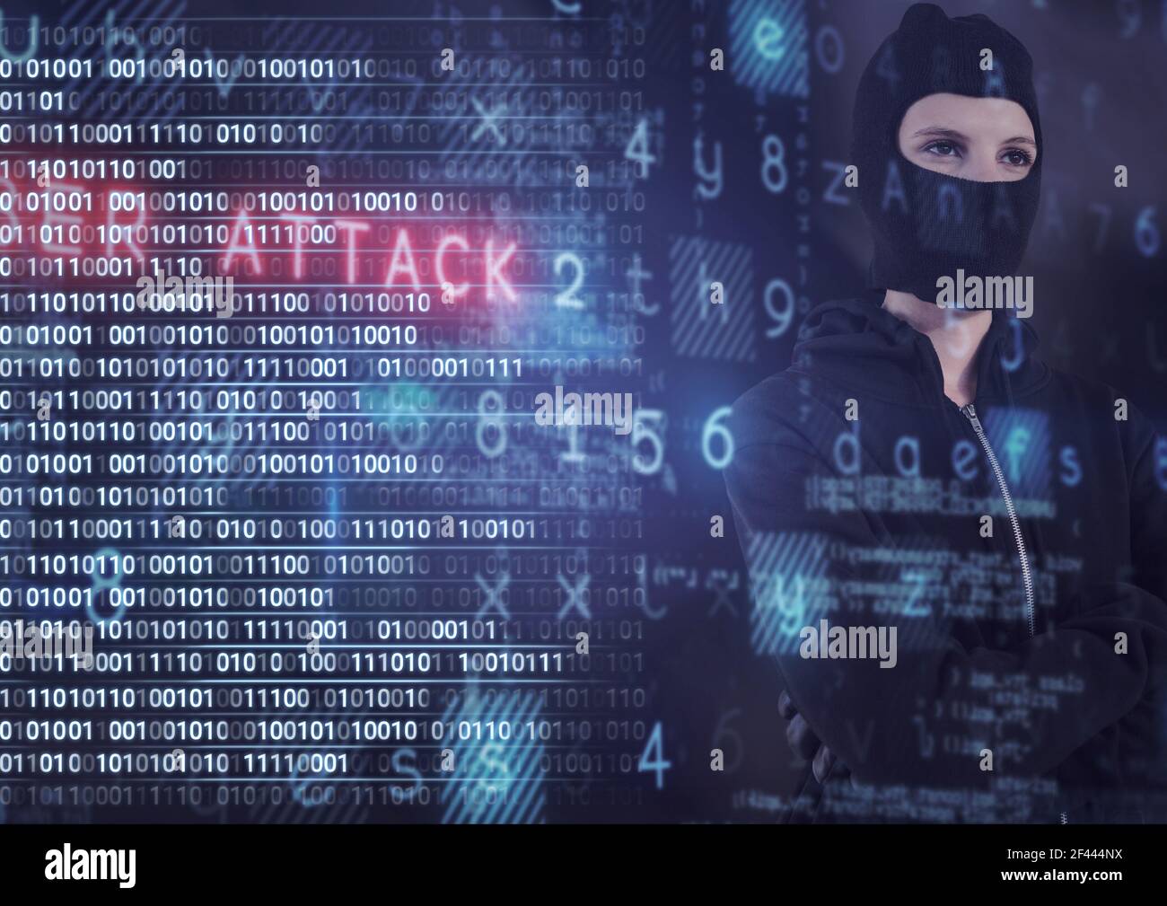 Composition Of Binary Coding Cyber Attack Text With Data Processing Over Female Hacker In