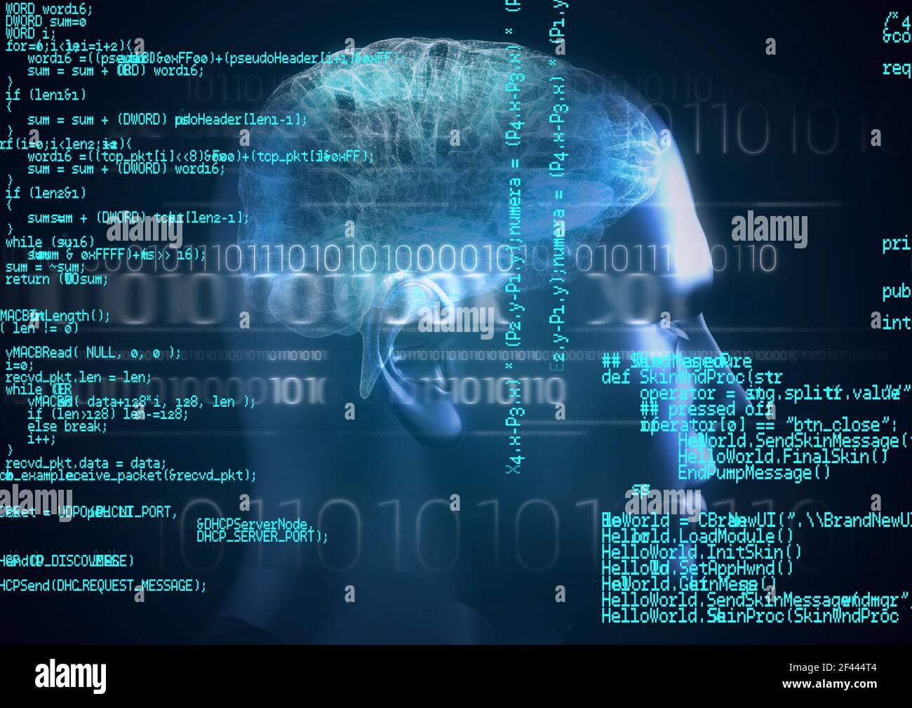 Composition Of Binary Coding And Data Processing Over Human Head Stock 6004