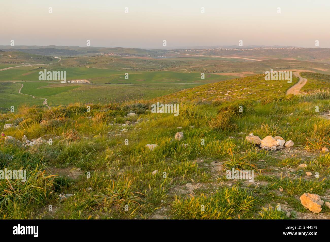 Sunset view of countryside and rural landscape from the Gaat hill, near ...