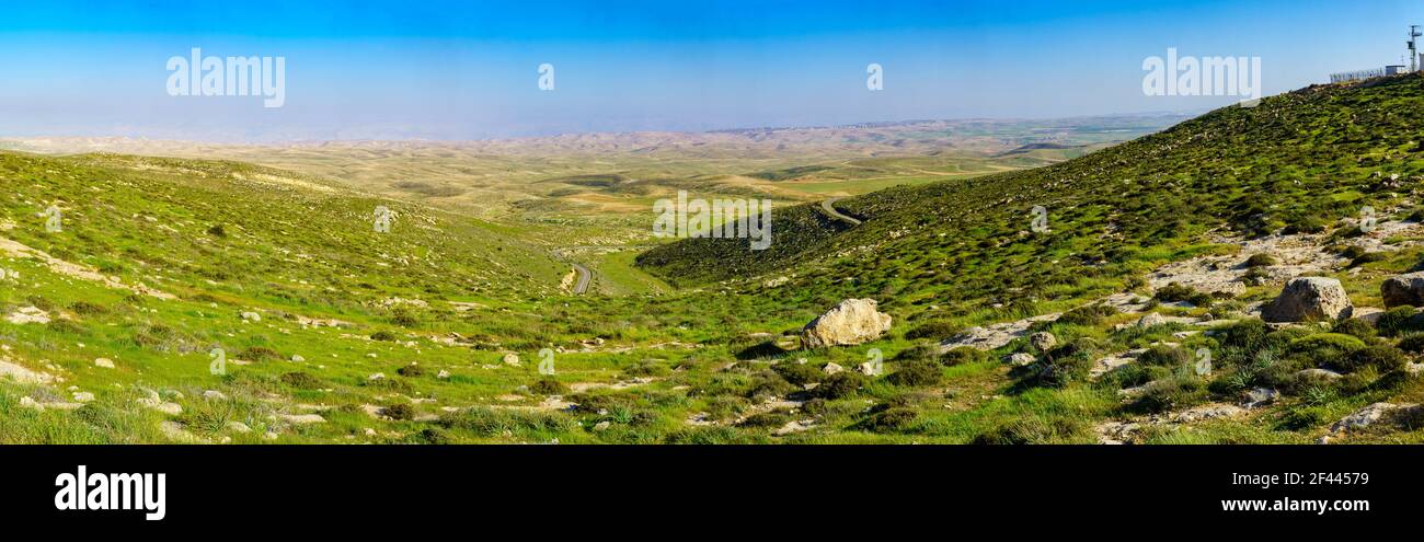 Panoramic view from Mount Amasa and Yatir towards the Judean Desert the ...