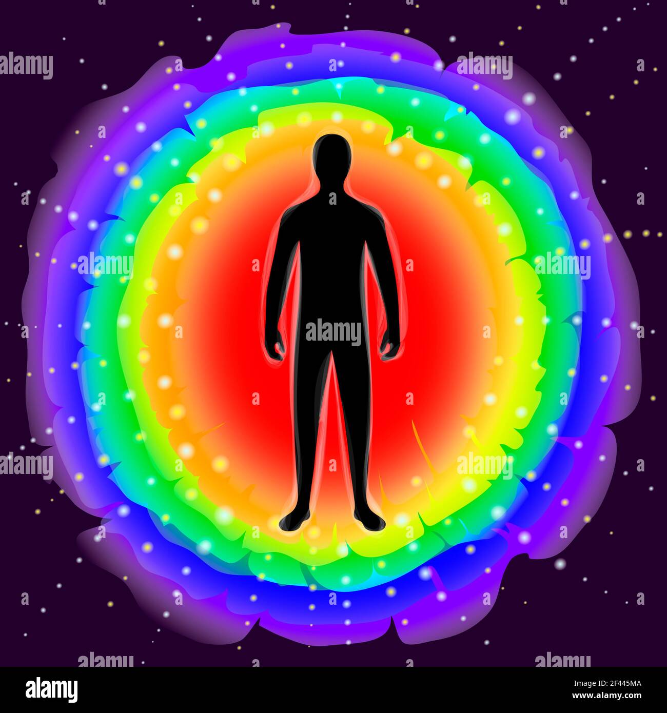 The aura of the body. Rainbow color marked layers of the male body ...