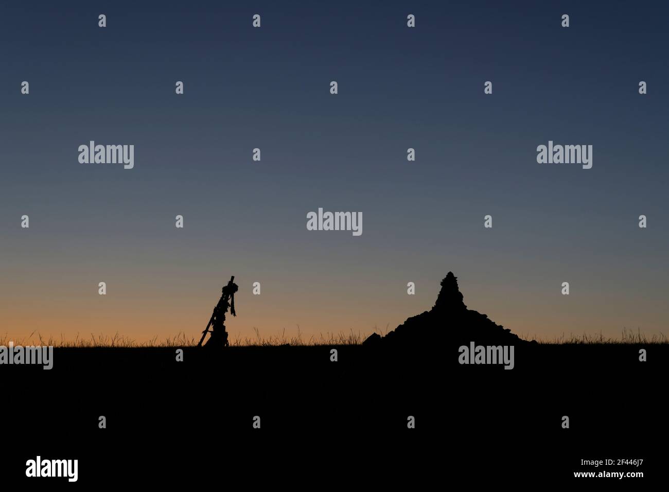 Sunset on the steppe with some hills in Mongolia Stock Photo - Alamy