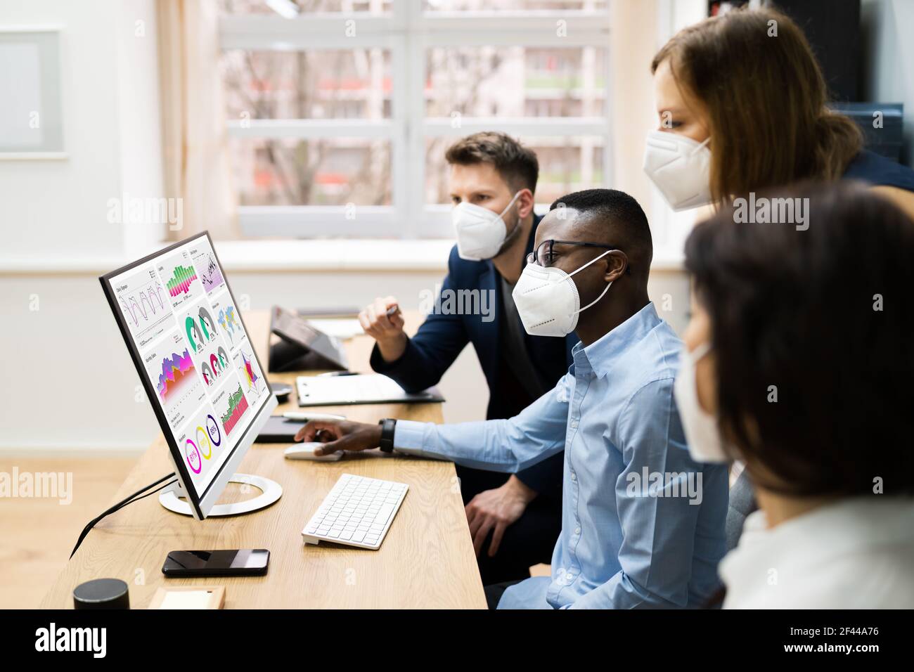 People Business Finance Data Dashboard. Wearing Face Mask Stock Photo ...