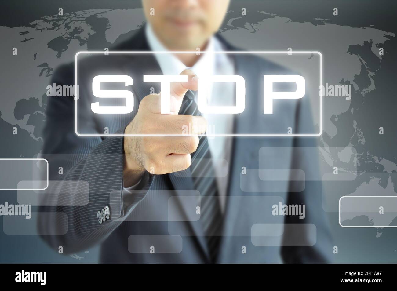 Businessman hand pointing to STOP sign on virtual screen Stock Photo ...