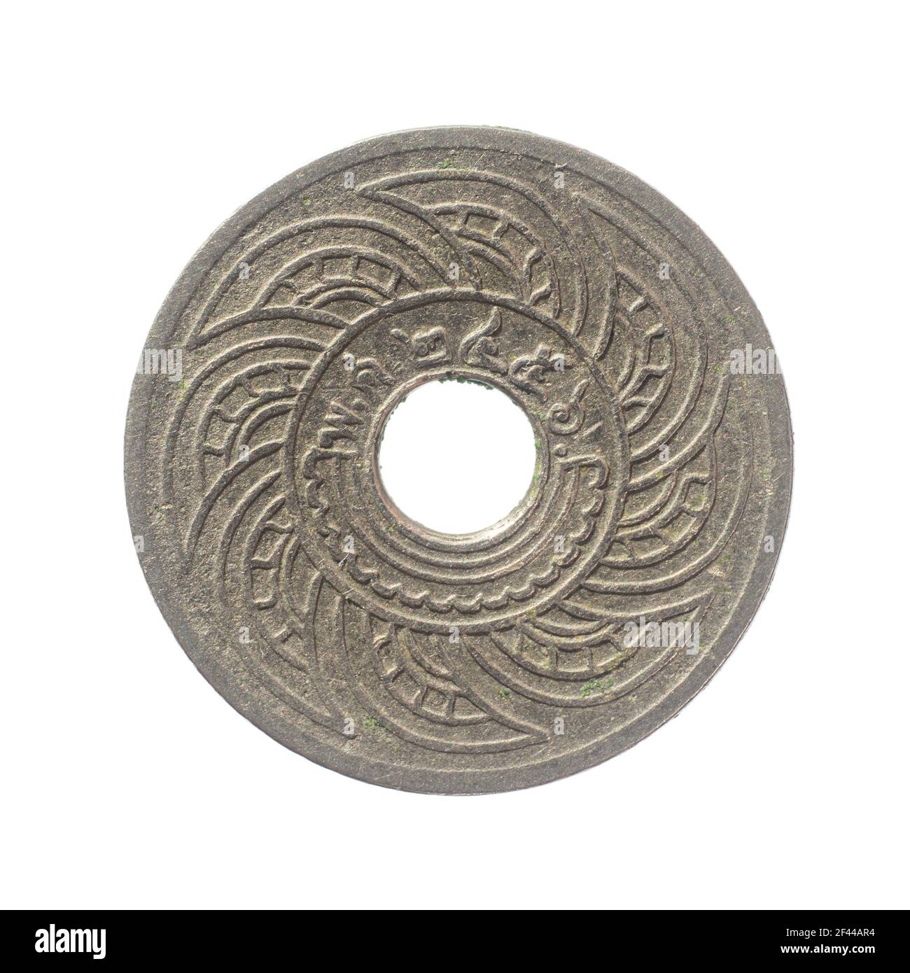 isolated of 1913 old Thai coin on white background. In the reign of ...