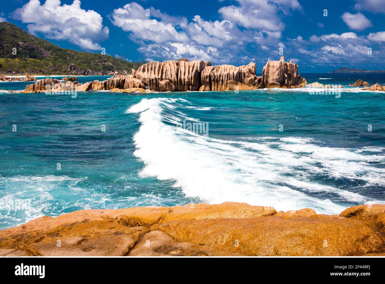 geography / travel, Seychelles, La Digue, granite rocks on the south ...