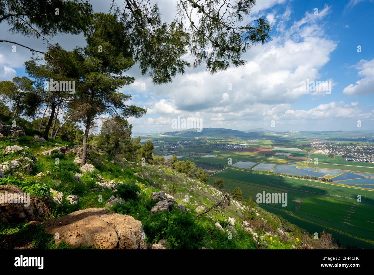 View of the Jezreel valley from Mount Gilboa observation point, Israel ...