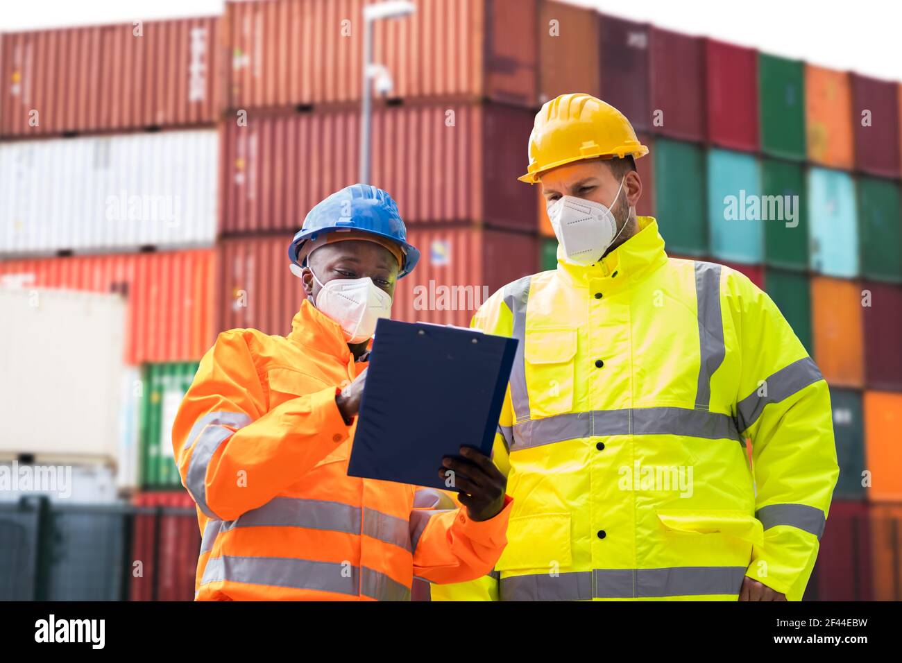 Industrial Logistic Engineer And Delivery Manager In Face Mask Stock ...