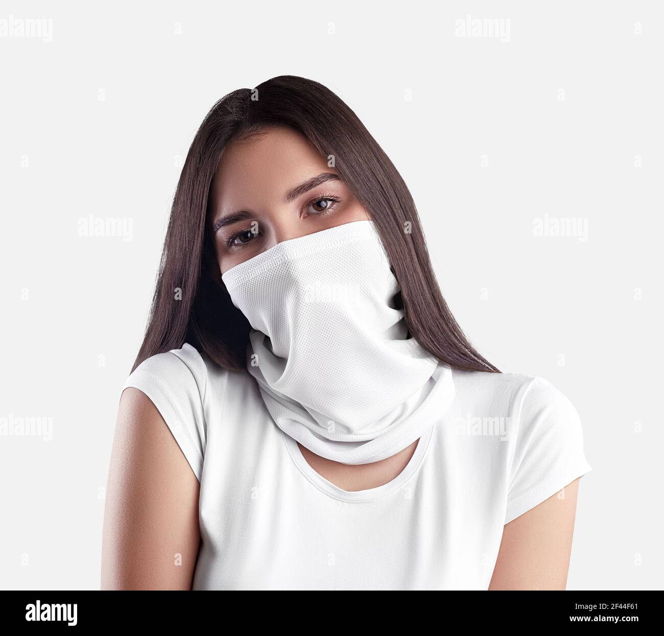 White texture buff mockup presentation on young girl, beautiful blank ...