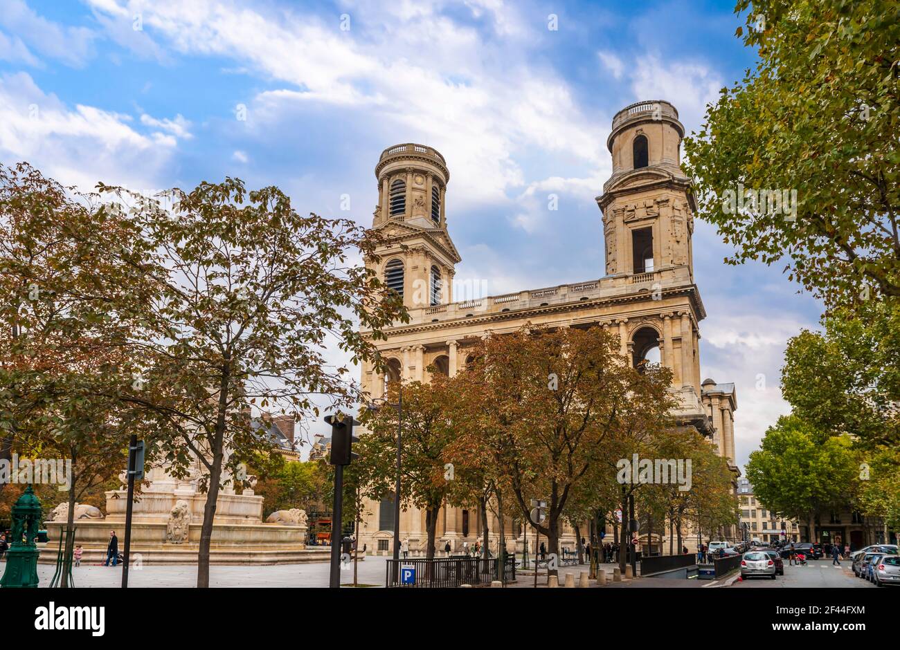 The Saint Sulpice church and its two towers, in Paris, France Stock ...