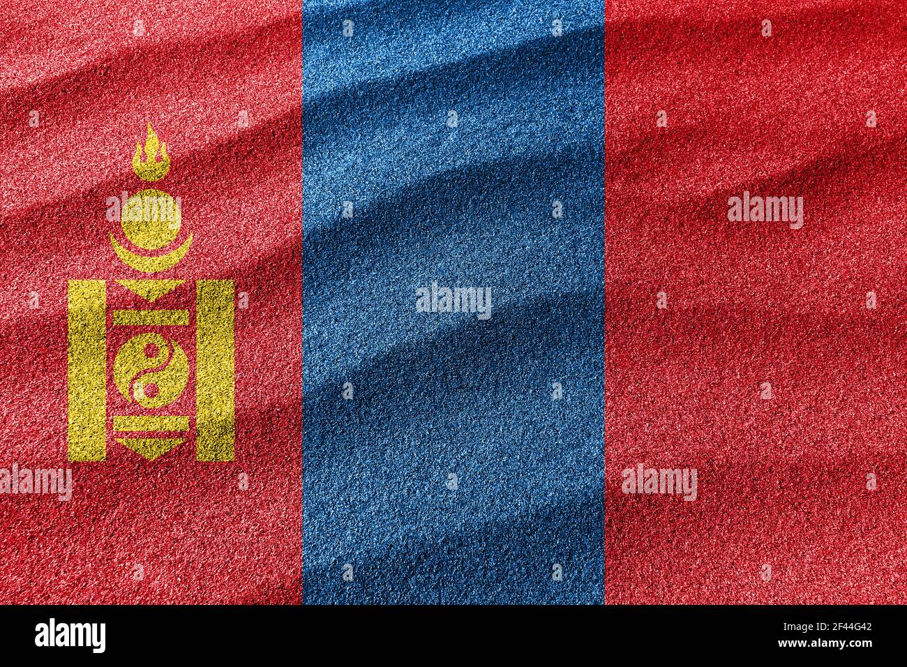 Mongolia sand flag, national flag sand background Stock Photo - Alamy