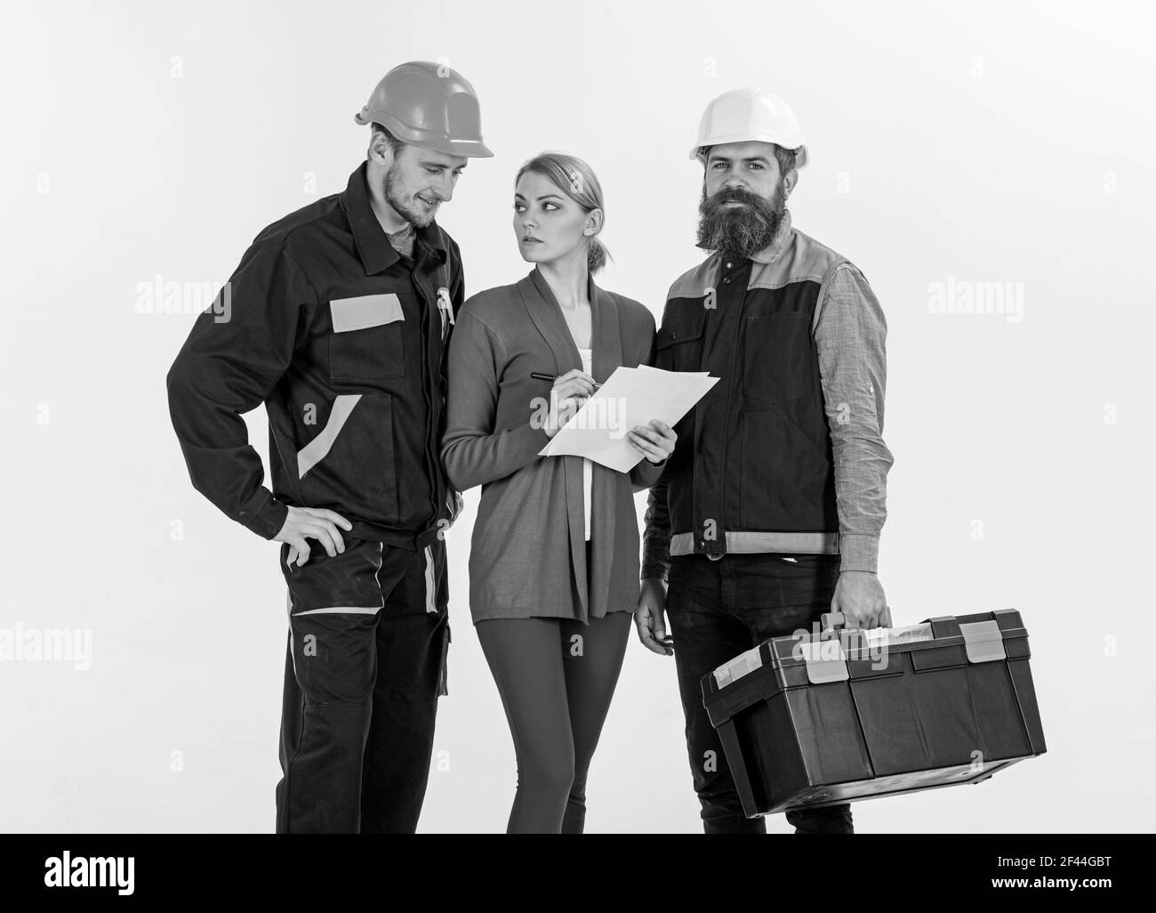 Woman in white hard hat Black and White Stock Photos & Images - Alamy