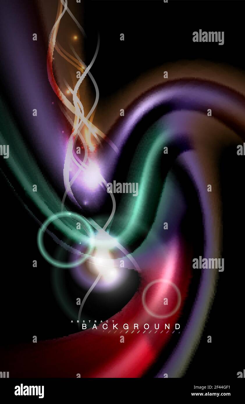 Color shiny light effects on black, liquid style multicolored wavy ...