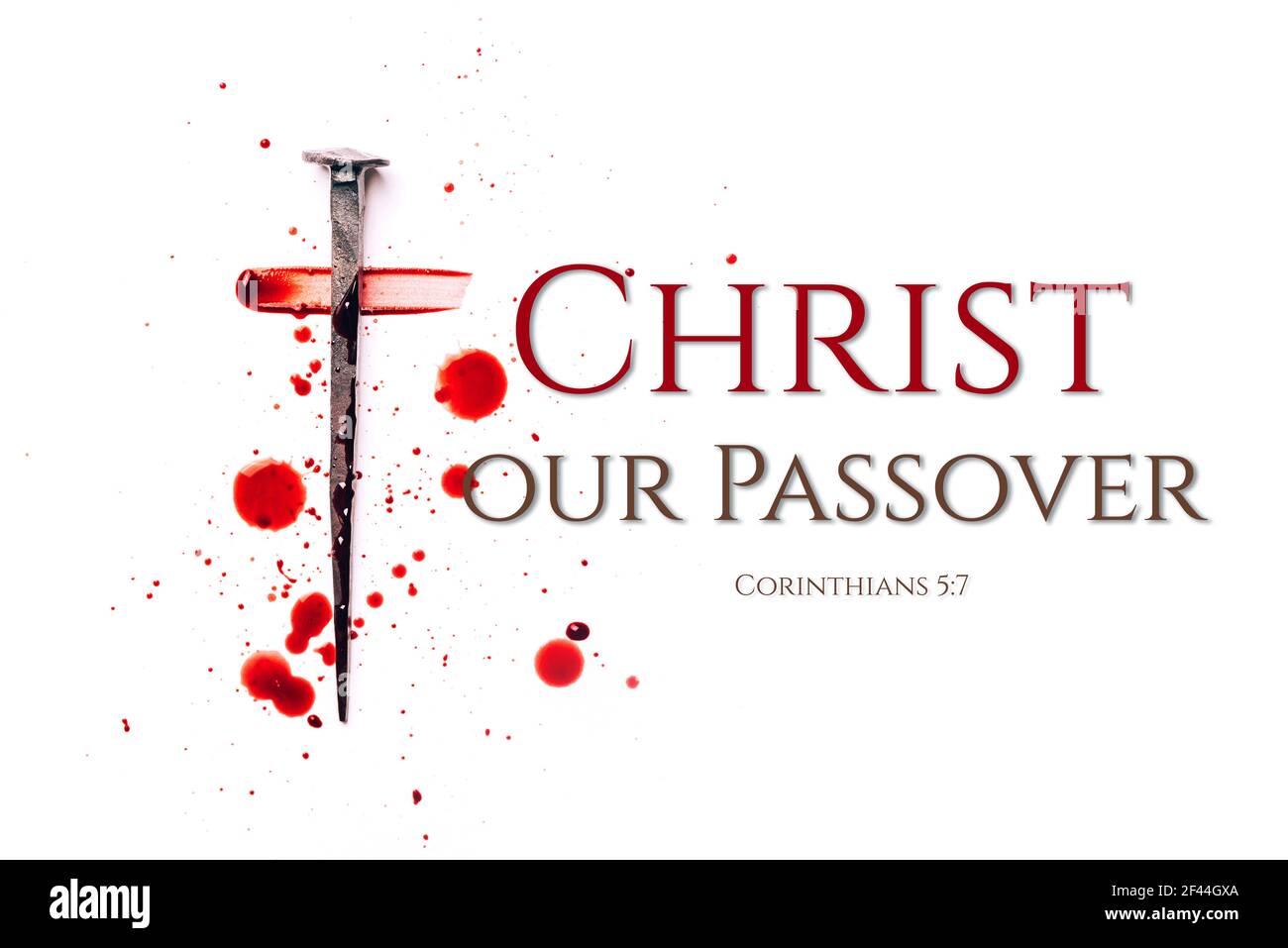 Christian cross made with rusty nails, drops of blood isolated on white ...