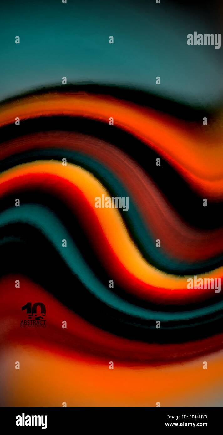 Fluid rainbow colors on black background, vector wave lines and swirls ...