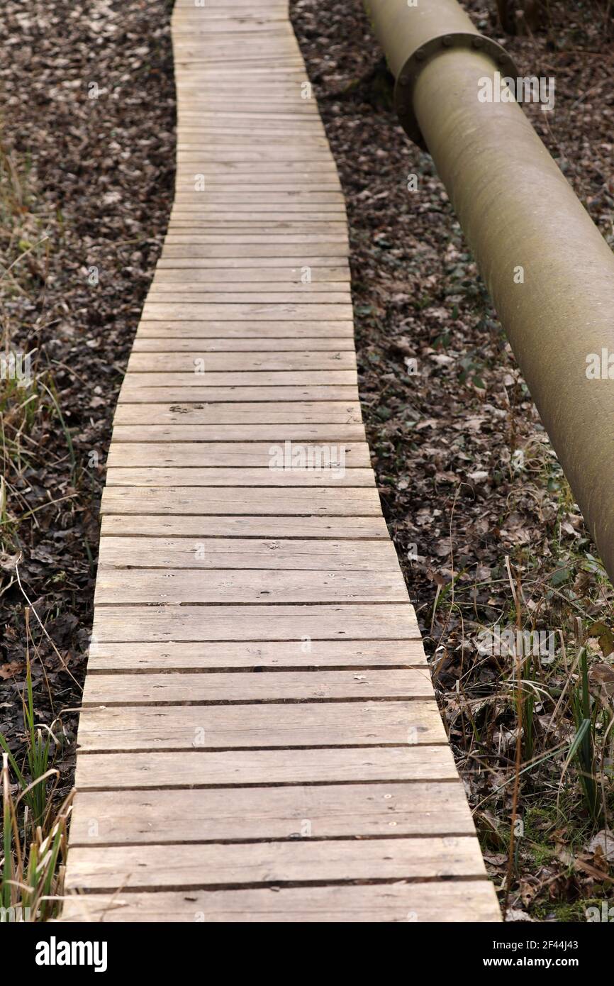 Wooden footbridge wooden path bridge Stock Photo - Alamy