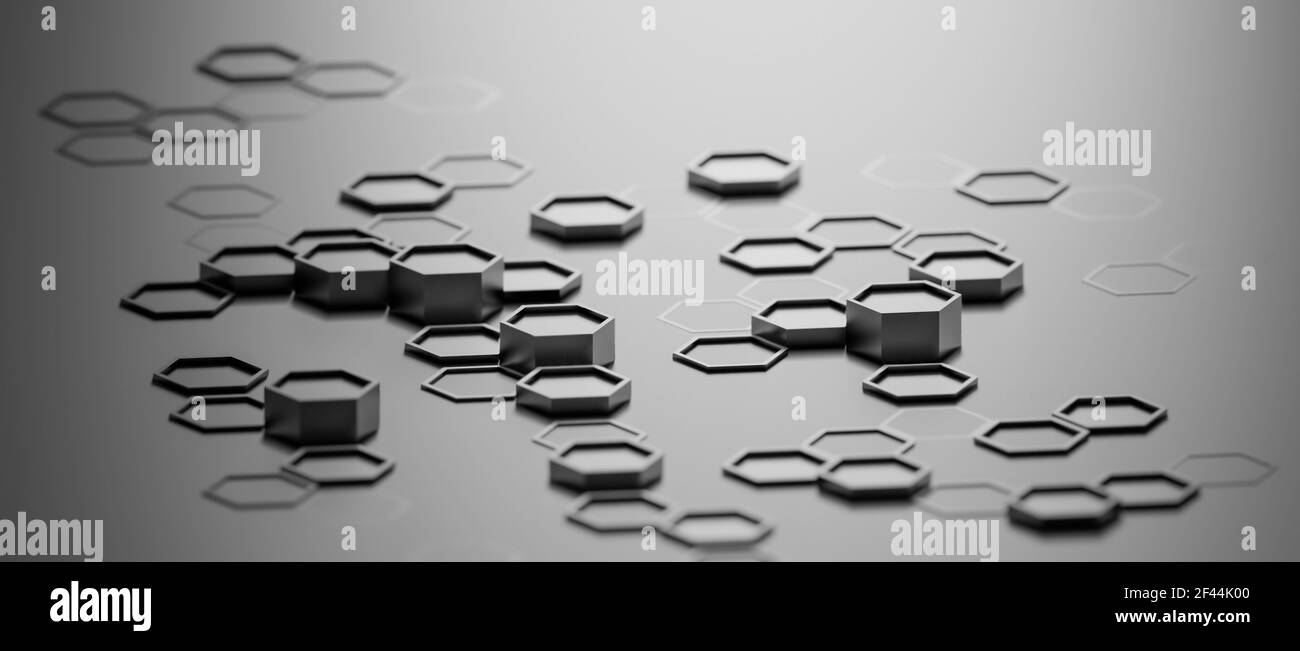 Hexagons or honeycombs tiles, 3D rendering hexagonal wallpaper, geometric illustration ...