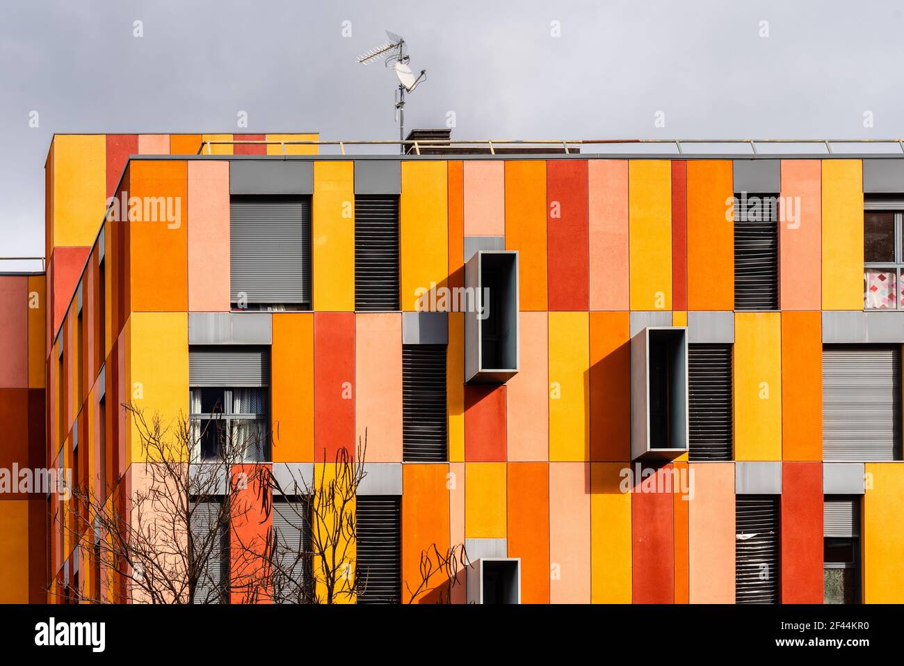 Madrid, Spain - March 7, 2021: Modern social housing in Ecobulevar area ...