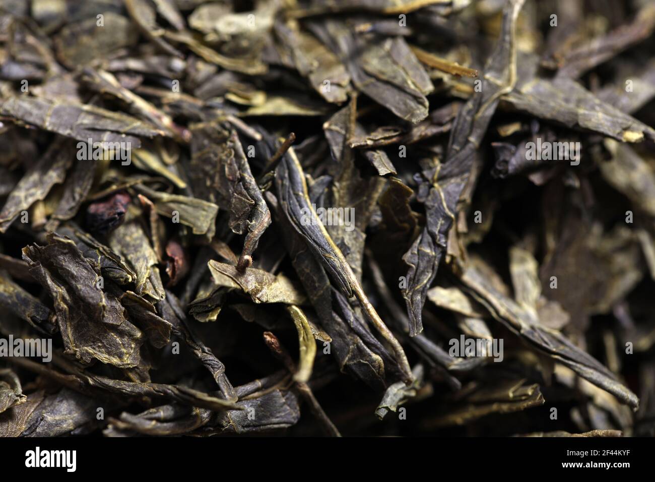 Green tea dried and with rolled leaves Stock Photo - Alamy