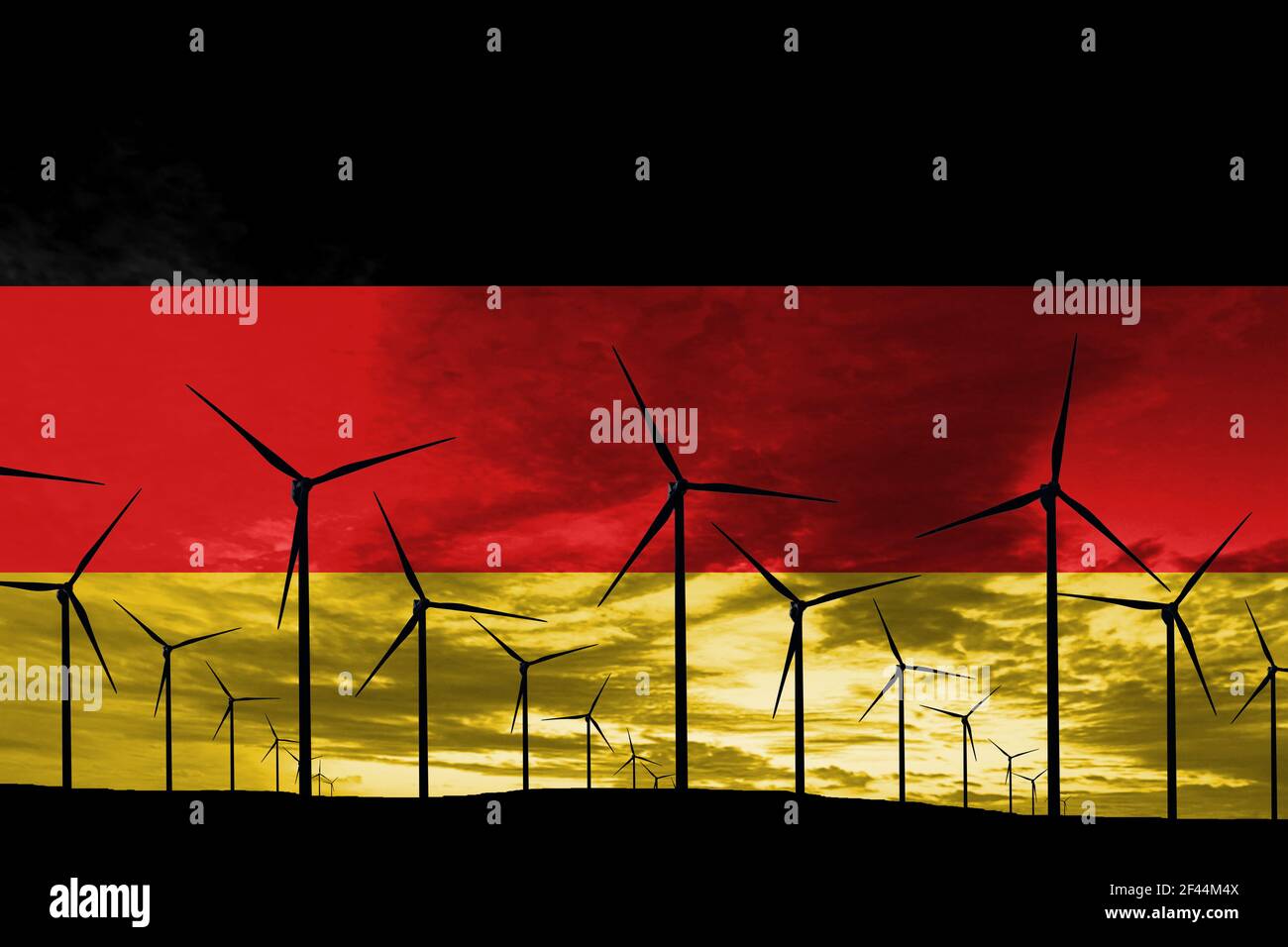 Germany flag wind farm at sunset, sustainable development, renewable ...