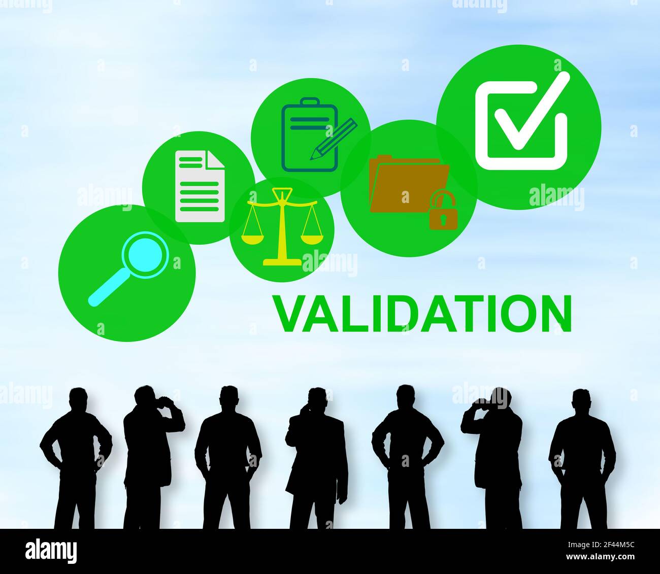 Silhouettes of men looking at a validation concept Stock Photo - Alamy