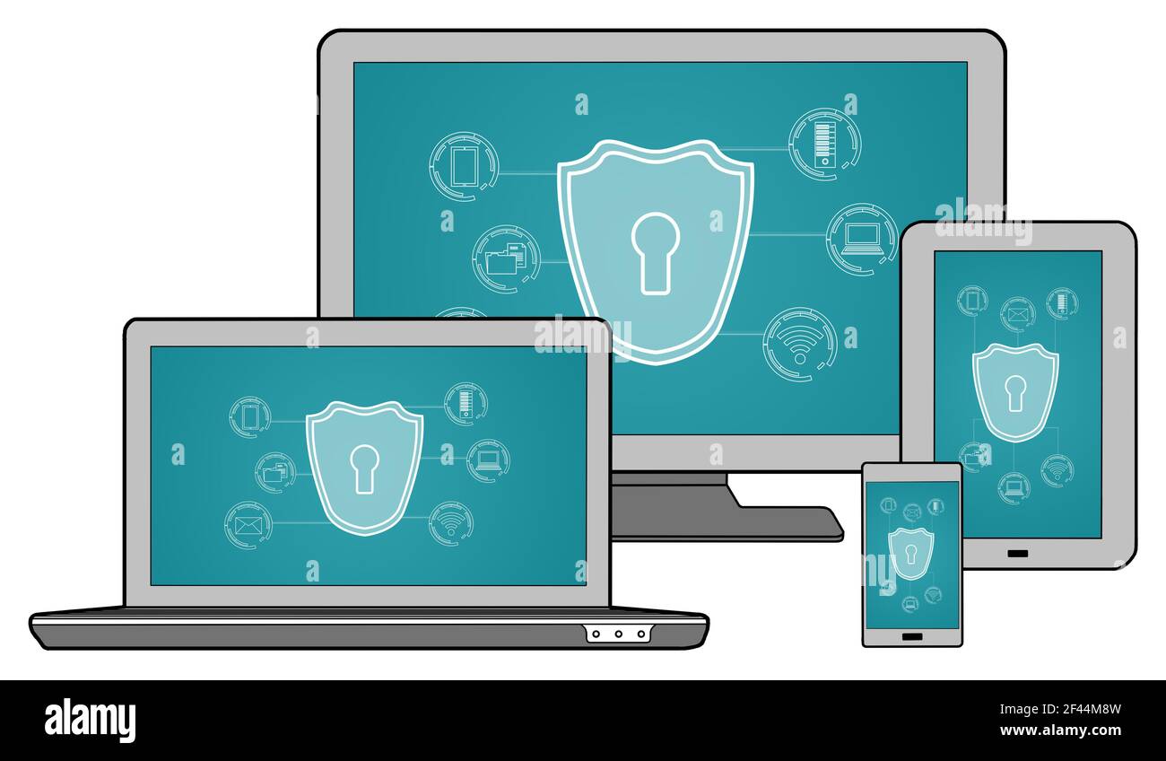 Cyber security concept shown on different information technology ...