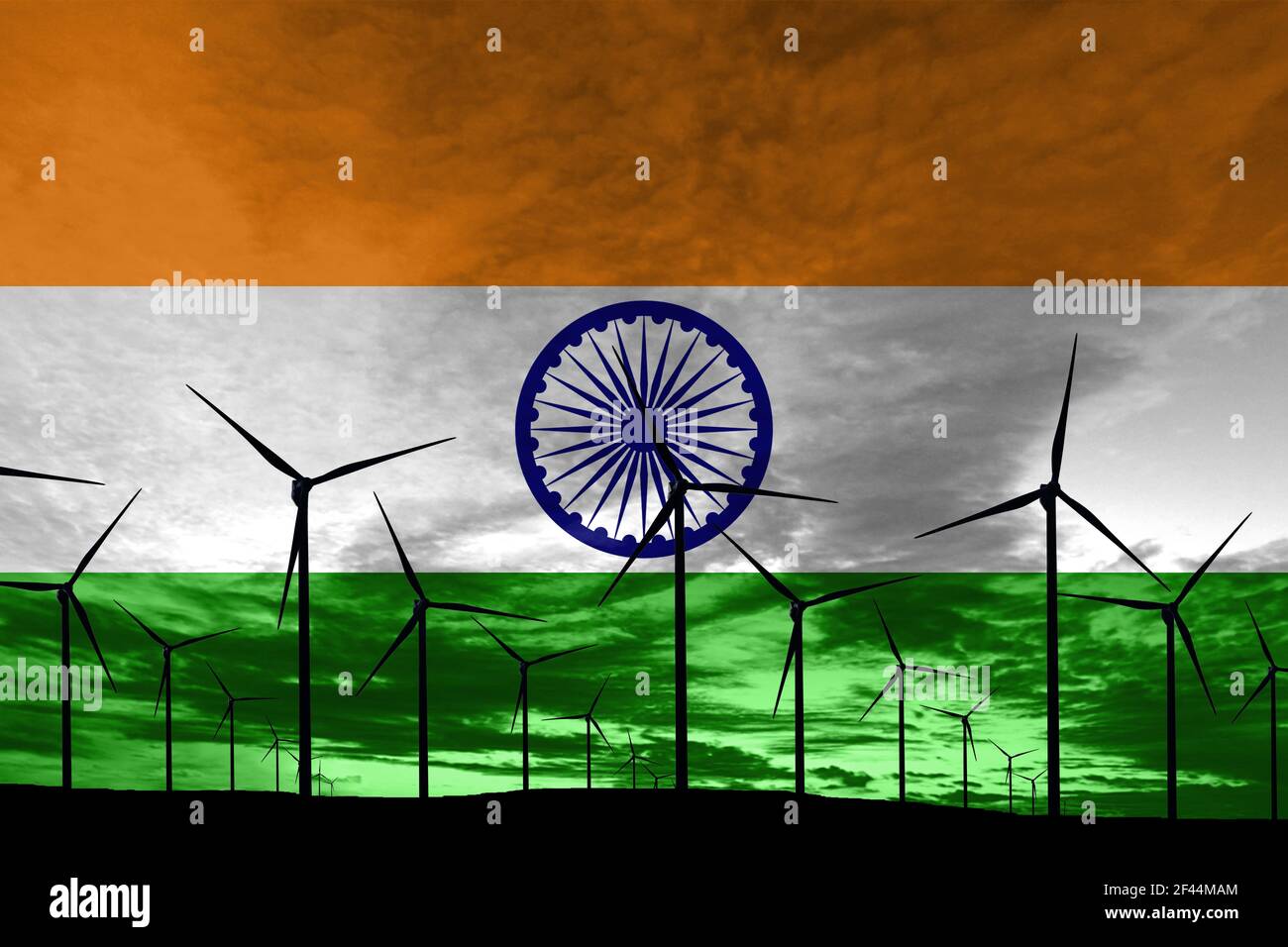 India flag wind farm at sunset, sustainable development, renewable ...