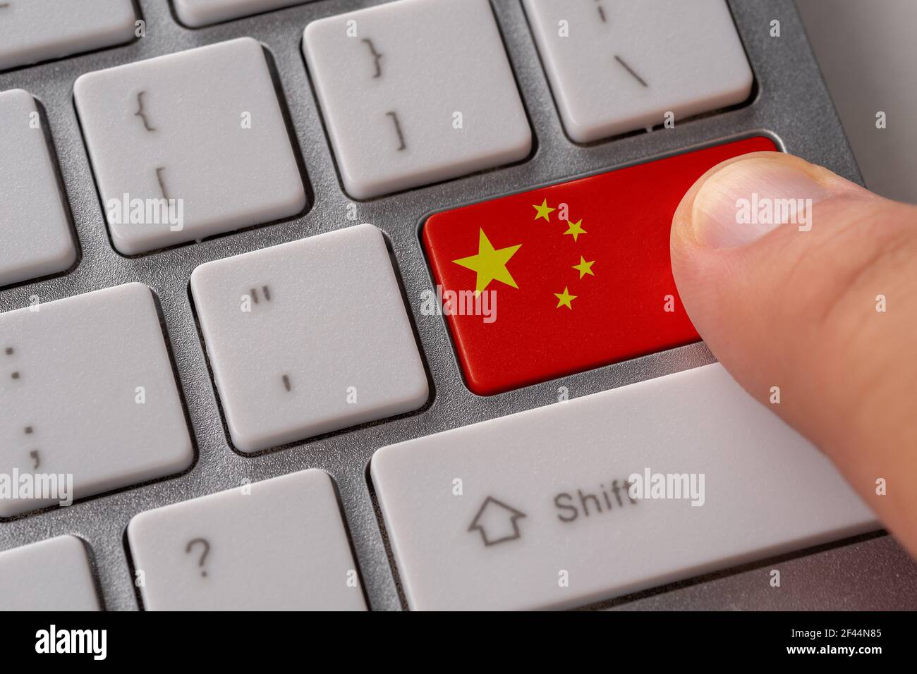 Male hand pressing keyboard button with flag of China on it. Online ...
