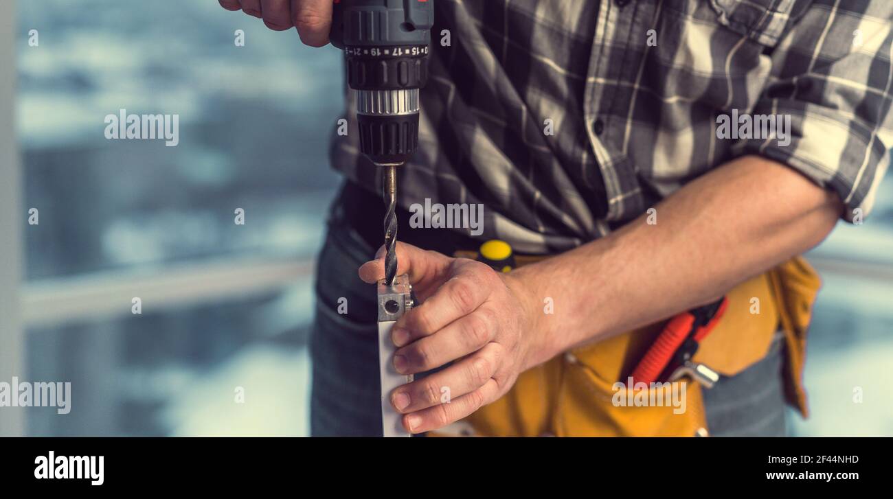 Man working during process of furniture manufacturing Stock Photo - Alamy