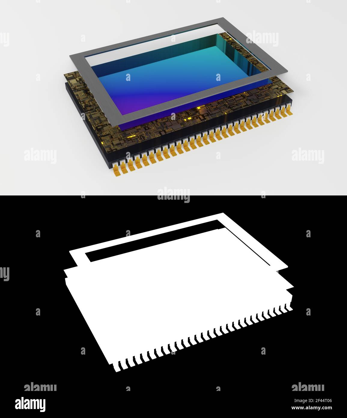 Modern digital camera sensor disassembled isolated on white, alpha ...