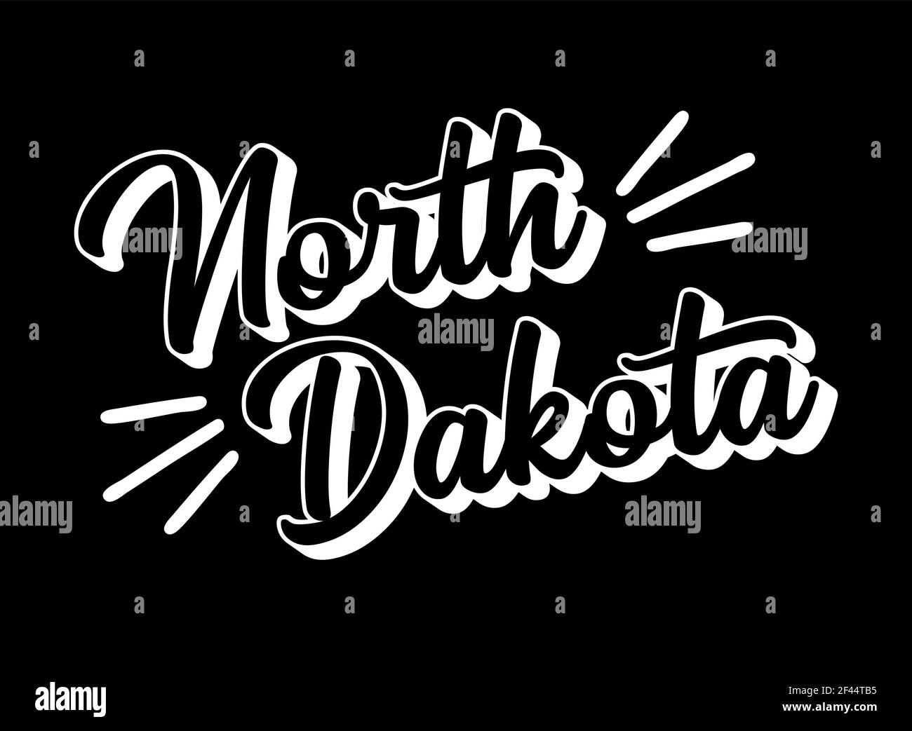 Hand sketched NORTH DAKOTA text. 3D vintage, retro lettering for poster ...