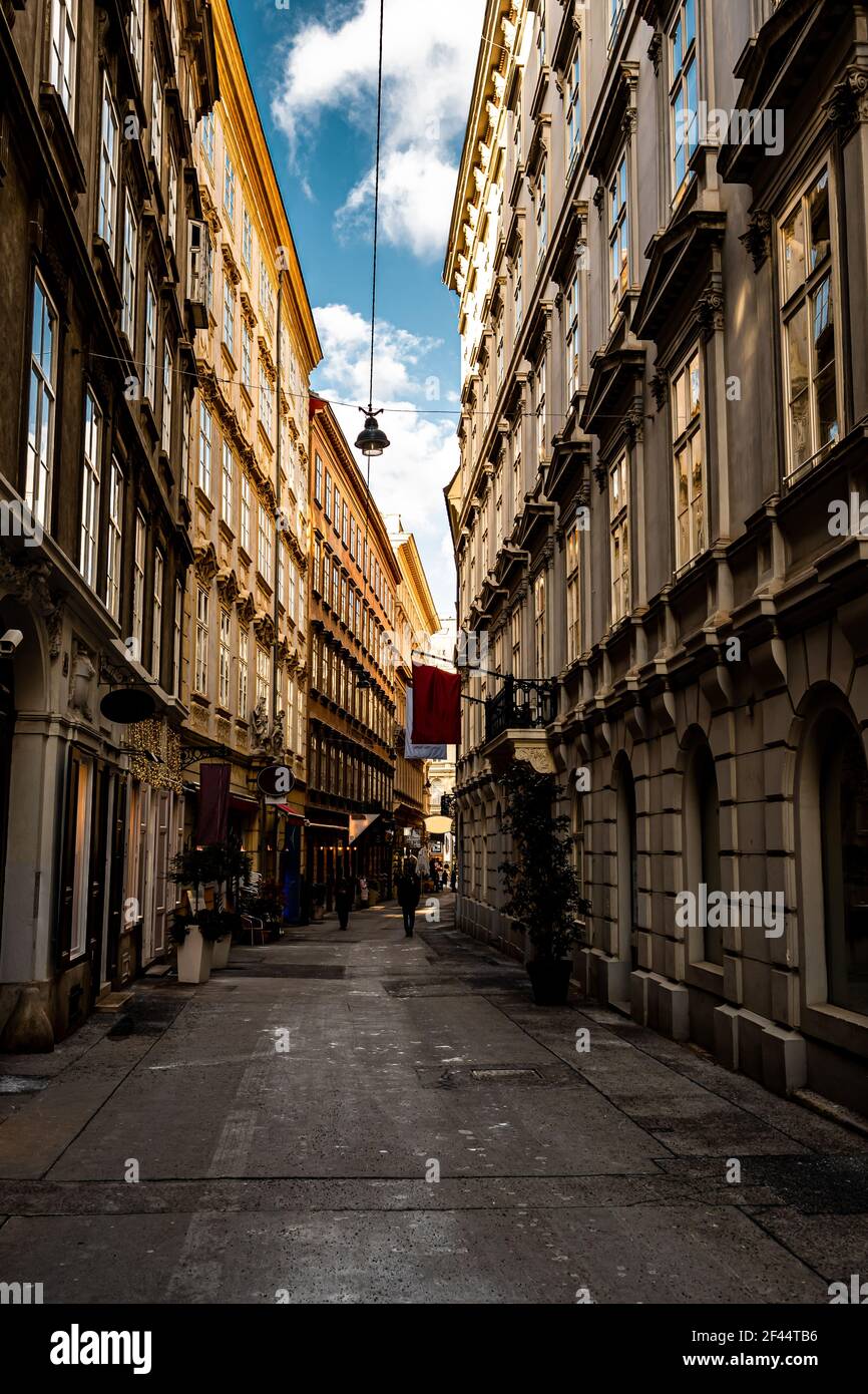 Narrow Alley With Shops And Restaurants In The Inner City Of Vienna In ...