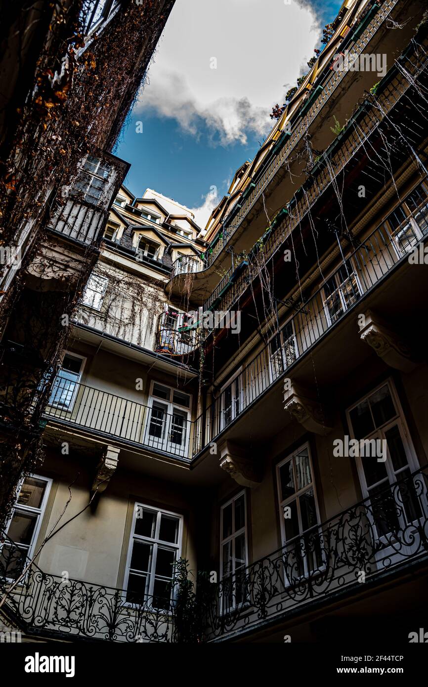 View Up Inner Courtyard With Balconies In The City Of Vienna In Austria ...