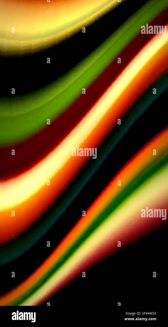 Fluid rainbow colors on black background, vector wave lines and swirls ...