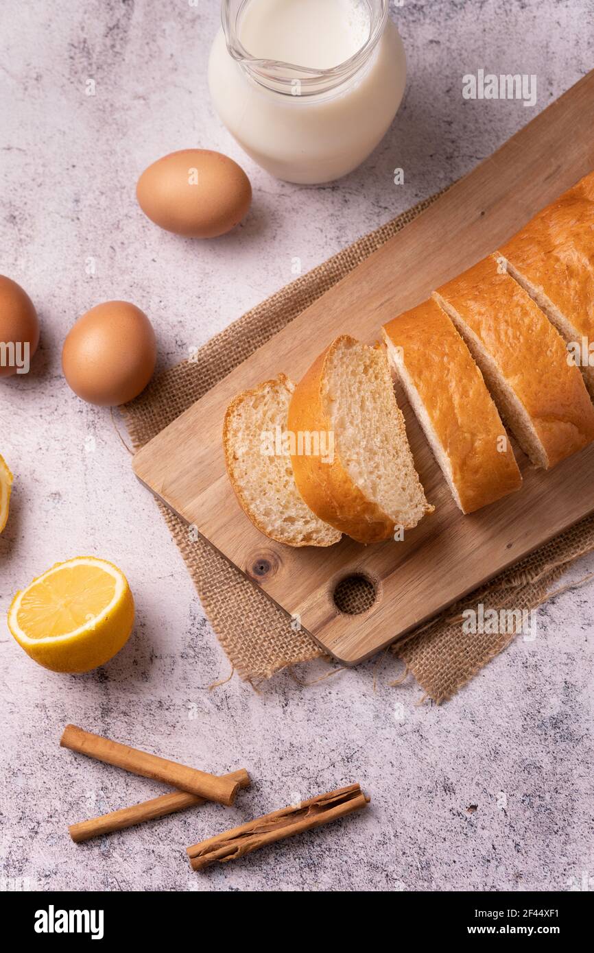 A top view of ingredients for making traditional Spanish Easter ...