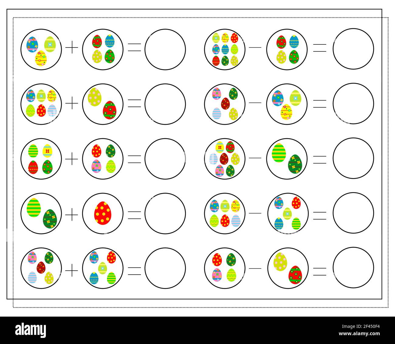 A math game for kids. Solve the examples, count the Easter eggs. vector ...