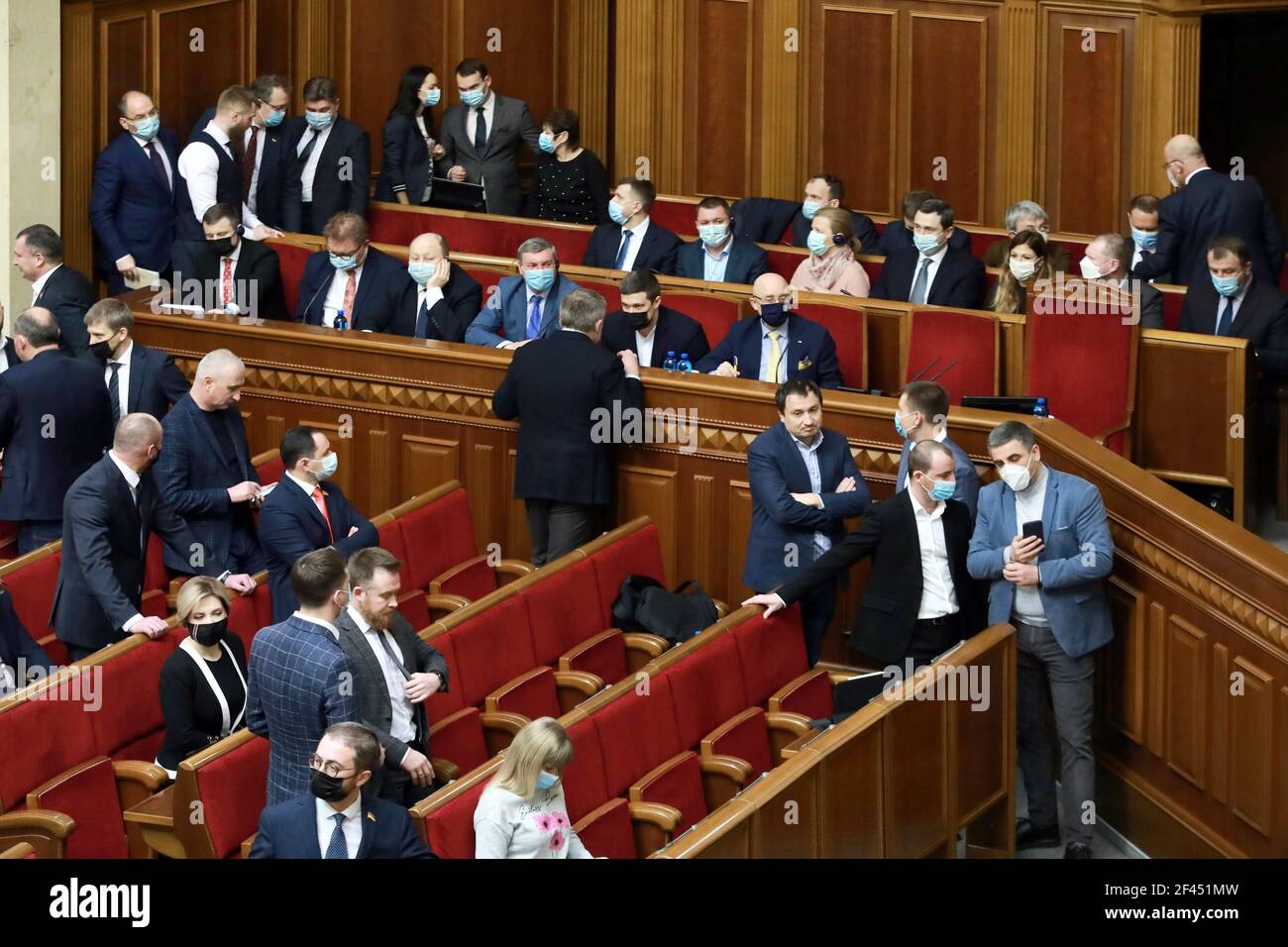 KYIV, UKRAINE - MARCH 19, 2021 - Members of the Cabinet and MPs are ...