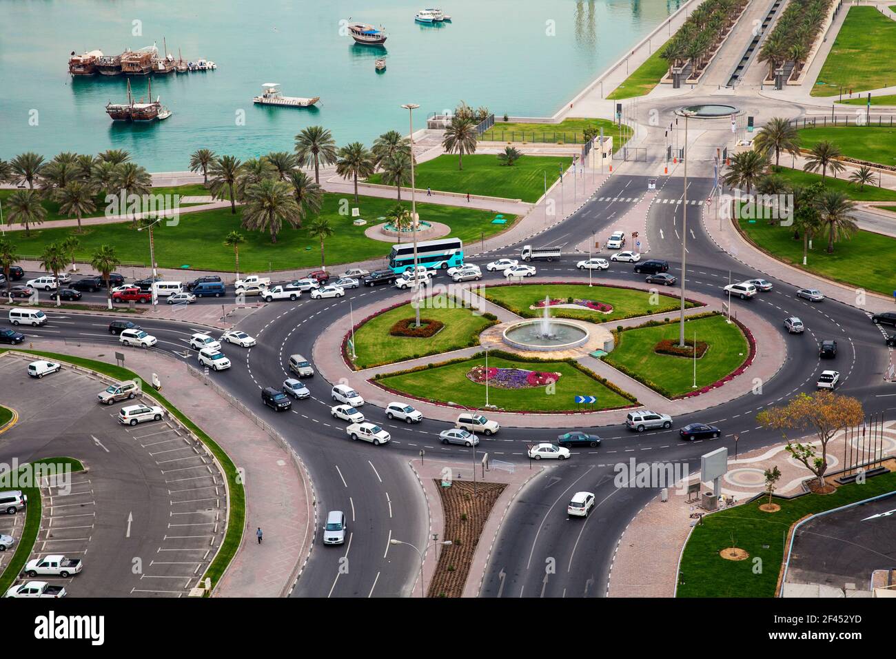 Qatar, Doha, Traffic at roundabout infont of the Museum of Islamic Art ...