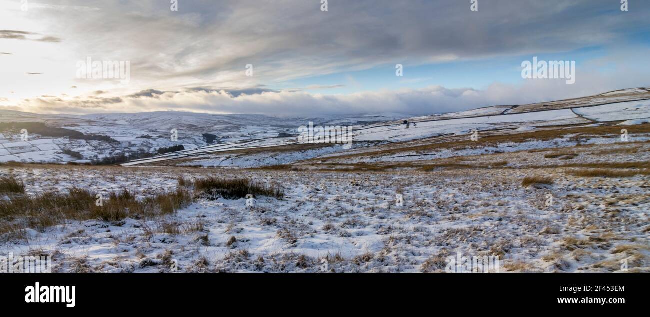 Snow covered landscape of hills and fields in Weardale, the North ...