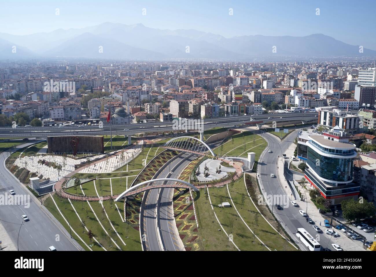 Urban landscape of European town on the background of mountains Stock ...