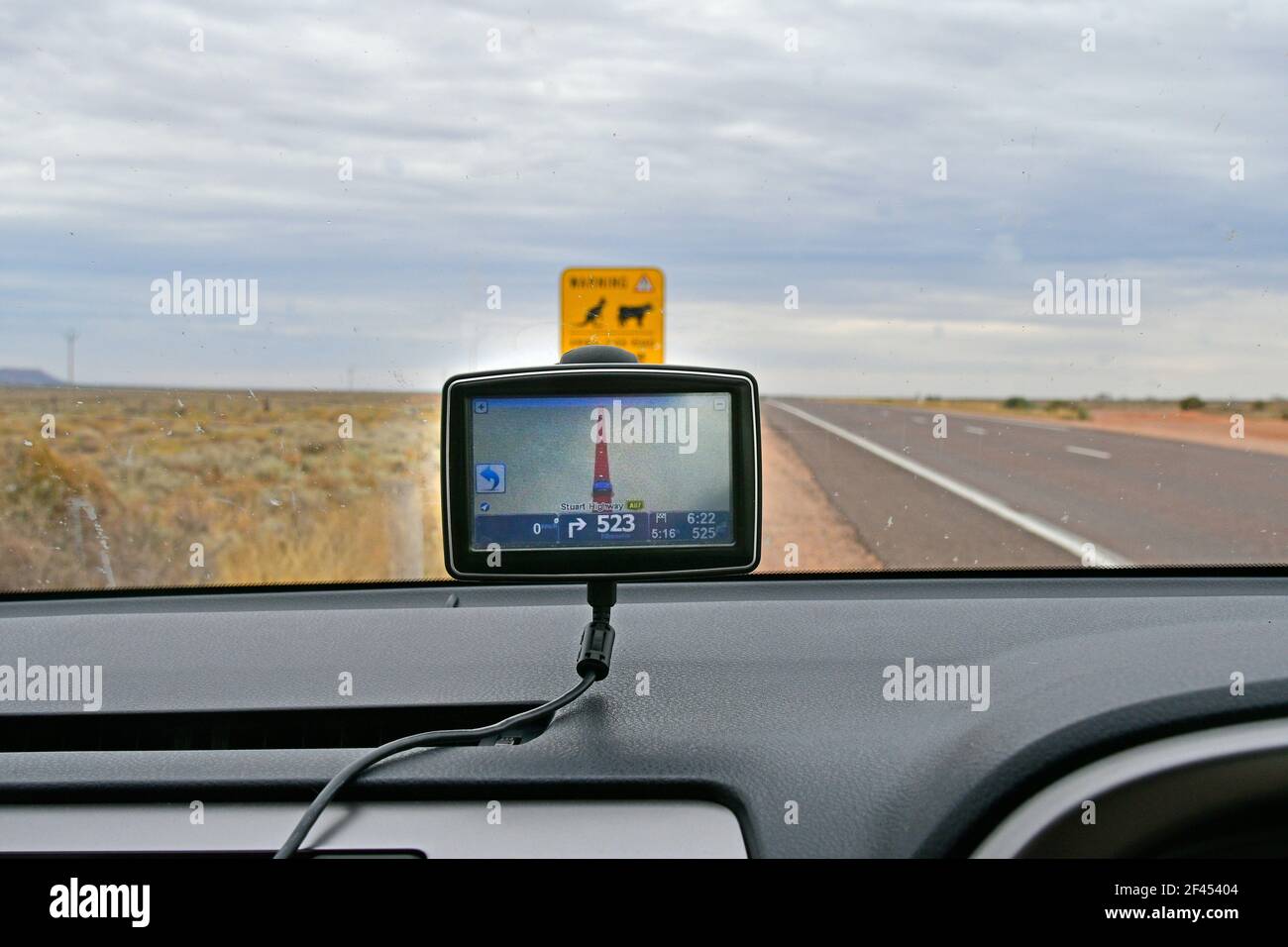 Australia, distance sign on GPS tool on Stuart highway for next ...