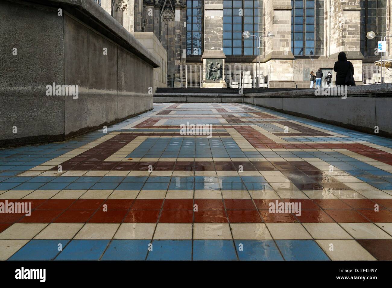 COLOGNE, GERMANY - Mar 13, 2021: Low angle view from a dry fountain at ...