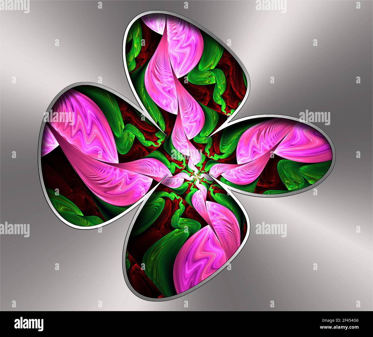 3D illustration of creative fractal artwork combined with silver metal ...
