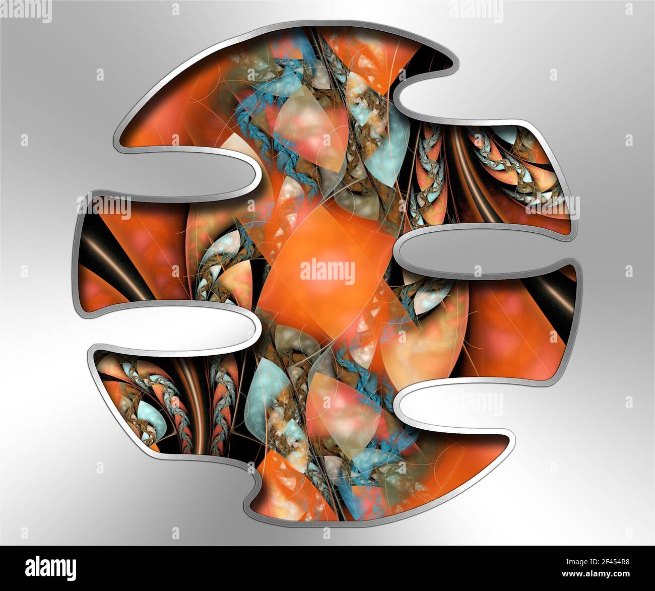 3D illustration of creative fractal artwork combined with silver metal ...