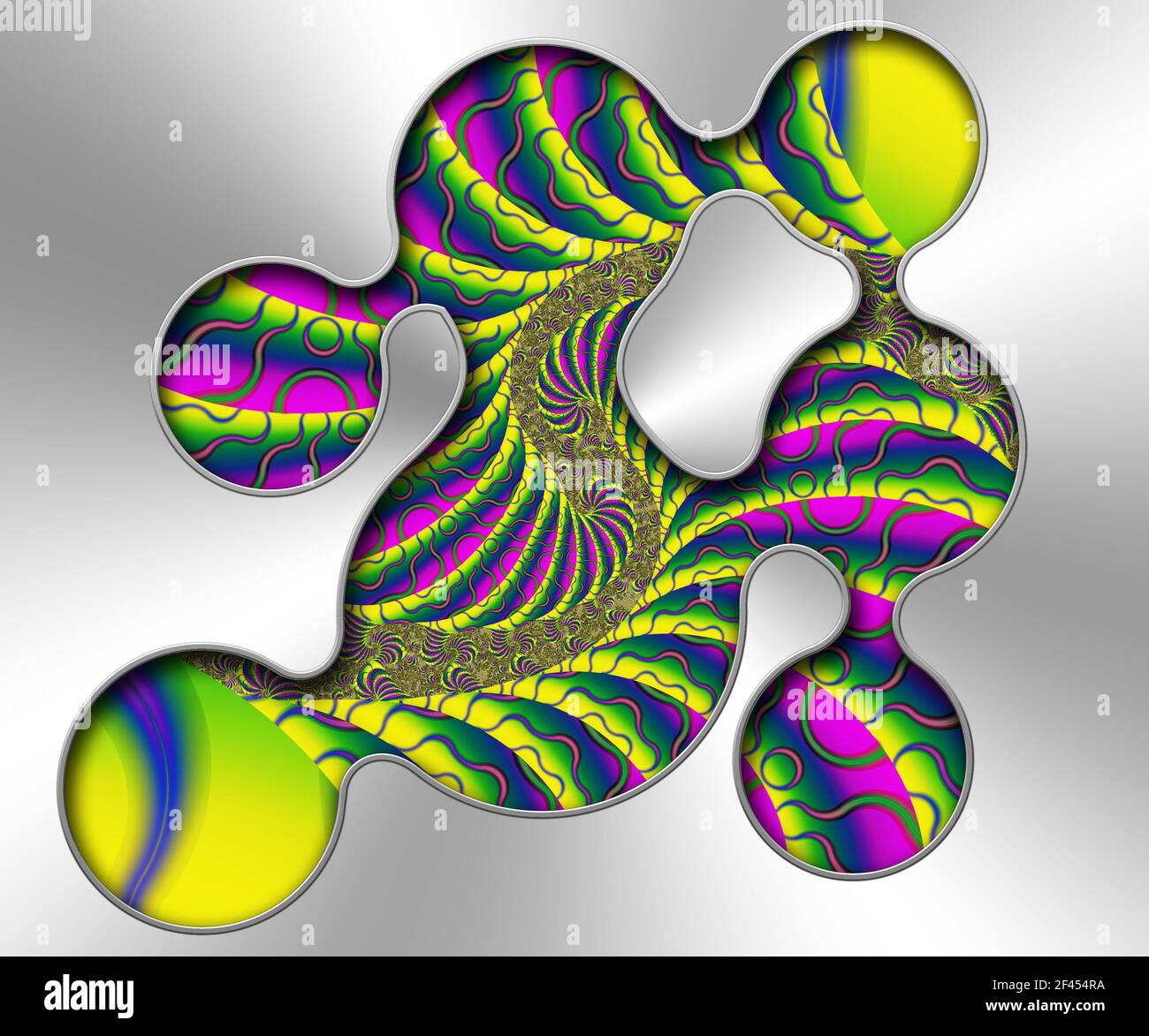 3D illustration of creative fractal artwork combined with silver metal ...