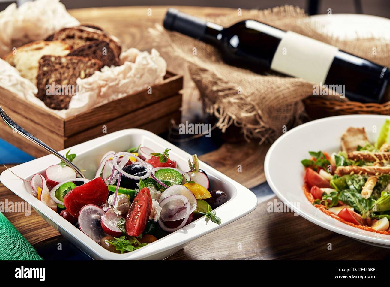 Classic Greek salad. Banquet festive dishes. Gourmet restaurant menu ...