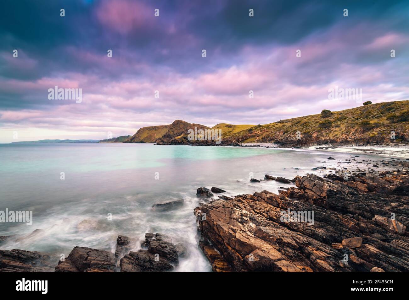 Second Valley beach with the rugged coastline at dusk in South ...